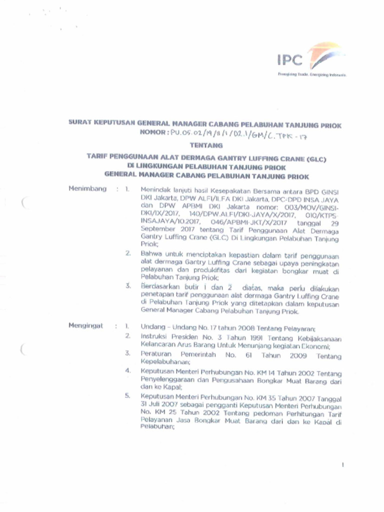 SK GM Cabang PT - PTP Tarif Alat GLC | PDF
