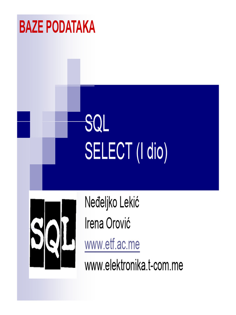 Lekcija7 SQL SELECT I Dio | PDF