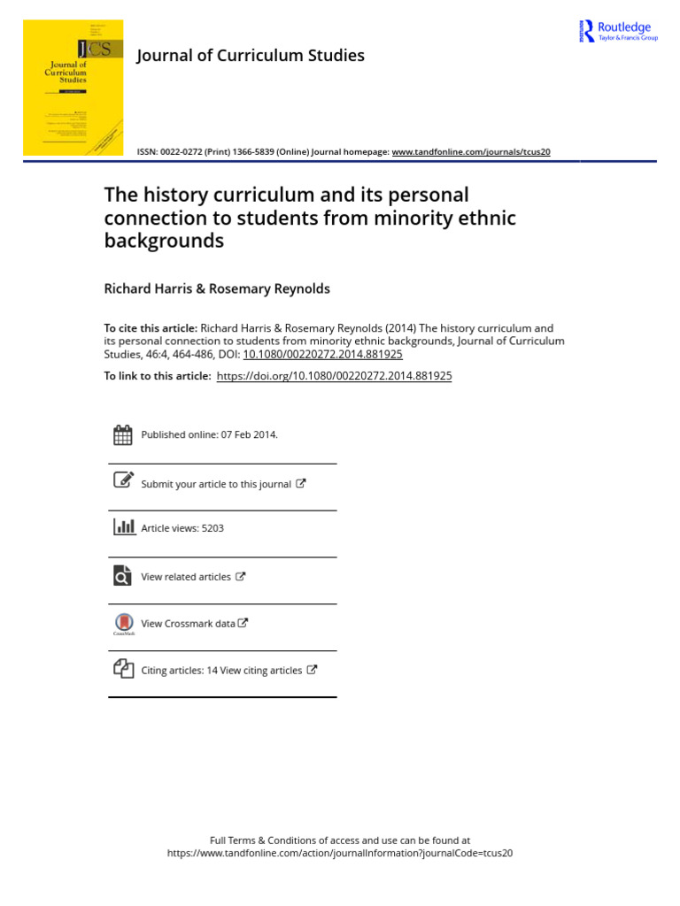 The History Curriculum and Its Personal Connection To Students From ...