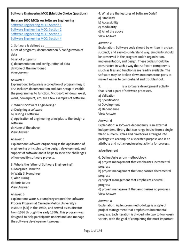 Software Engineering MCQ | PDF | Software Development Process | Software