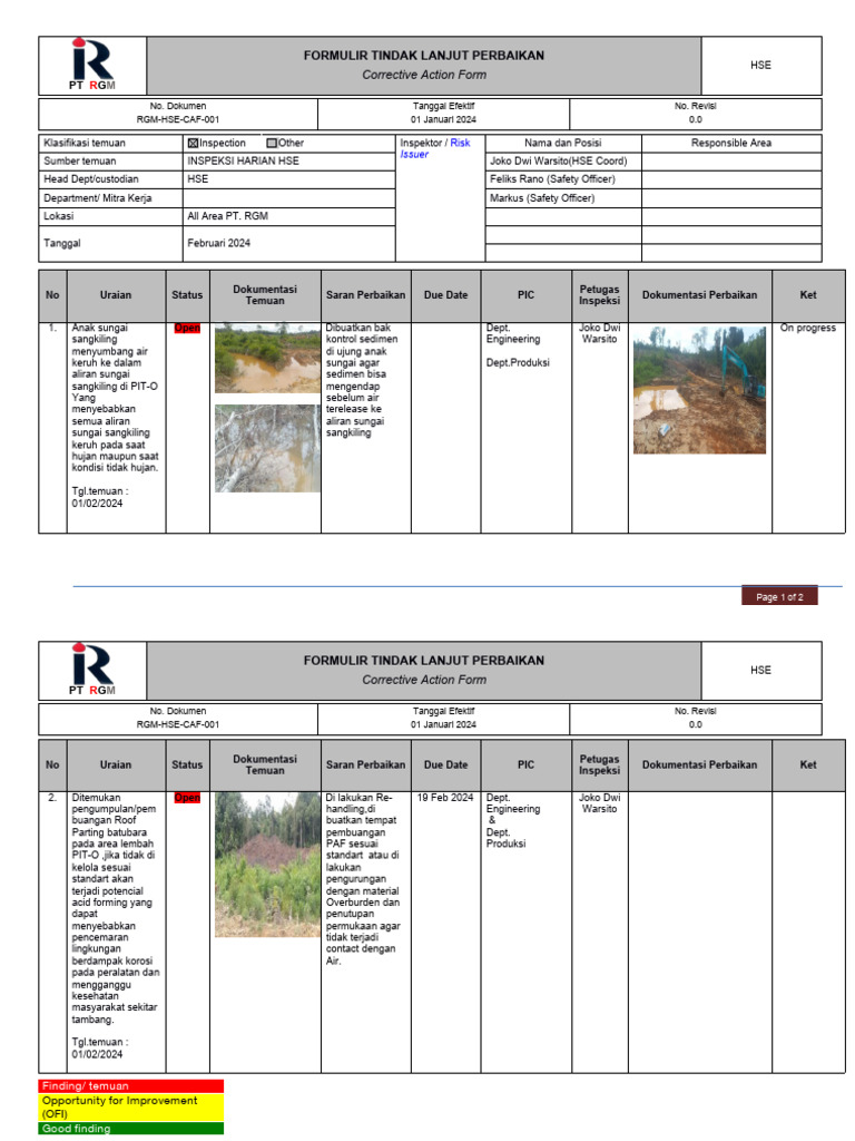 HSE Corrective Action Form 02 | PDF