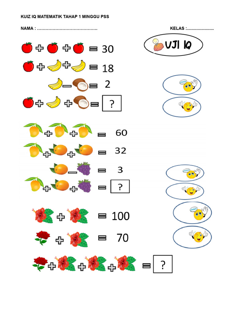 Kuiz Matematik Tahap 1 | PDF