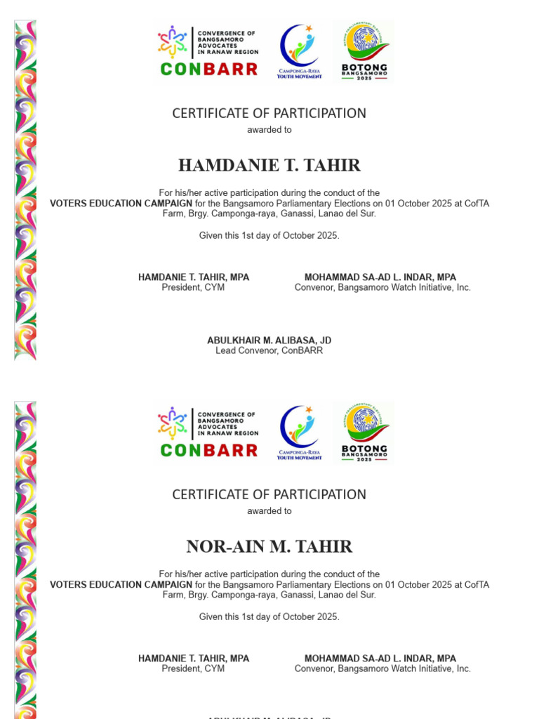 Voters Education Campaign Certificate | PDF