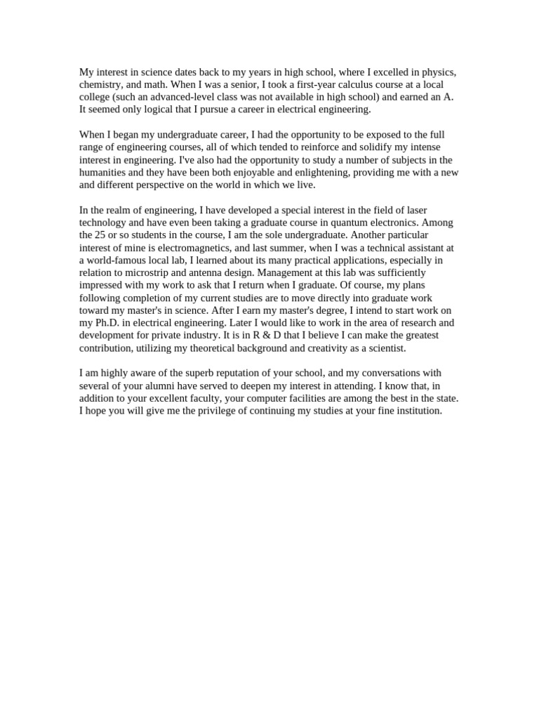 Personal Statement Sciences | PDF