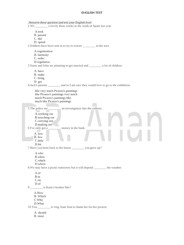 English Language Proficiency Test | PDF