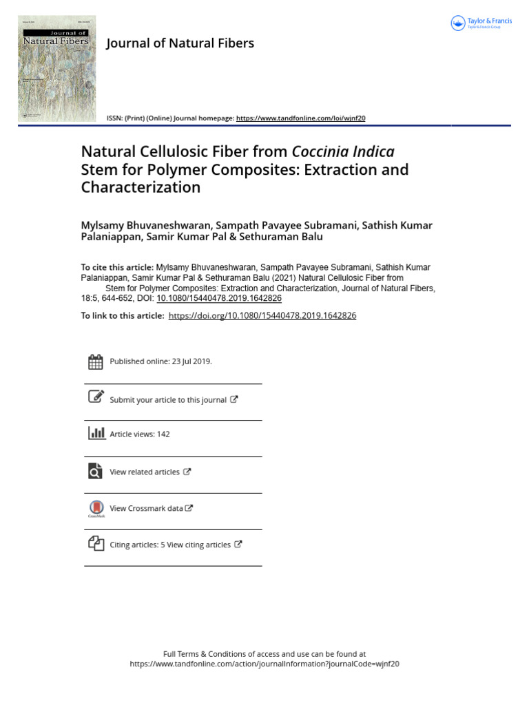 Journal Paper: Natural Cellulosic Fiber From Coccinia Indica Stem For ...