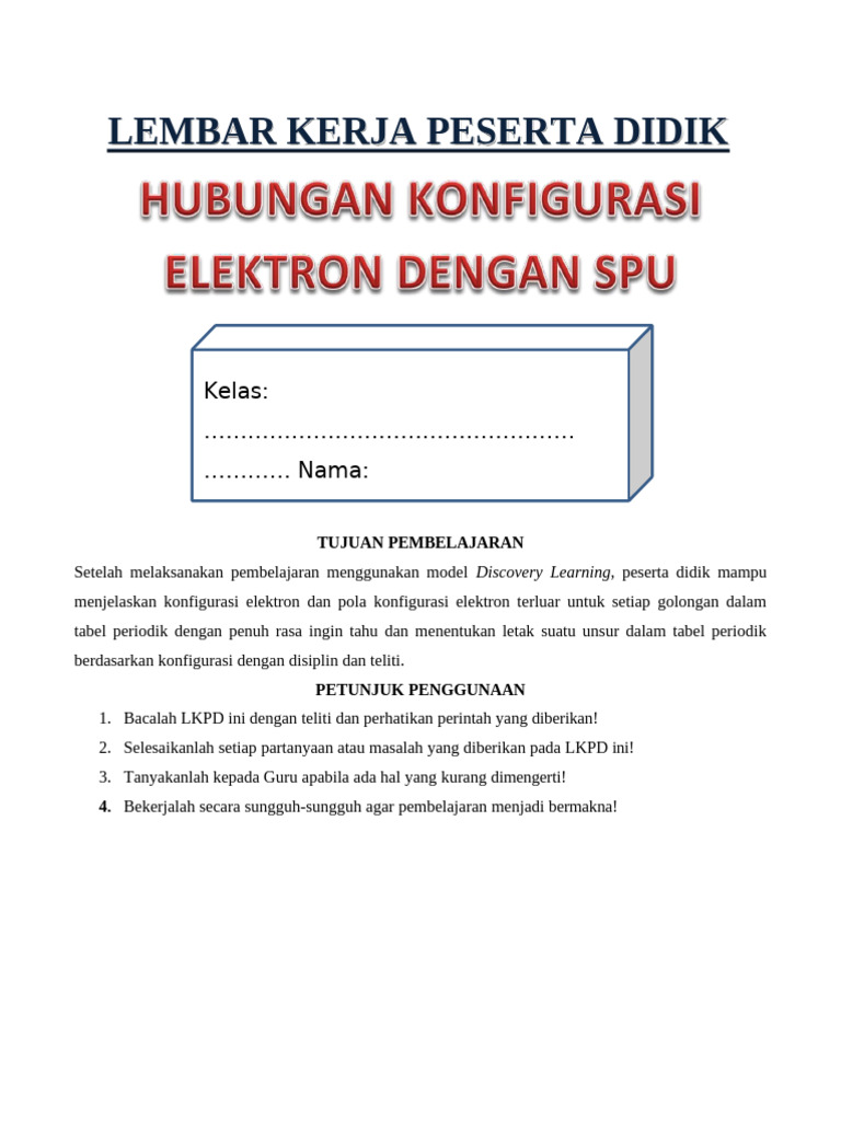 Bagi LKPD LETAK UNSUR DALAM TABEL PERIODIK (SDH) | PDF