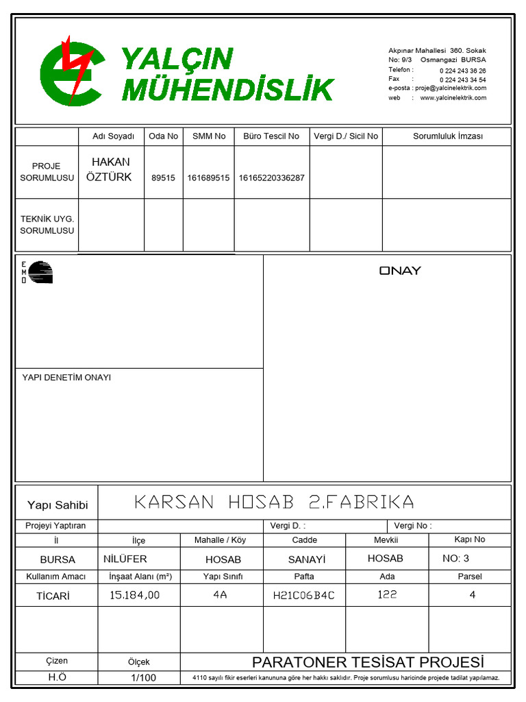 Hosab - Karsan 2.fabri̇ka Paratoner Projesi̇-Kapak | PDF