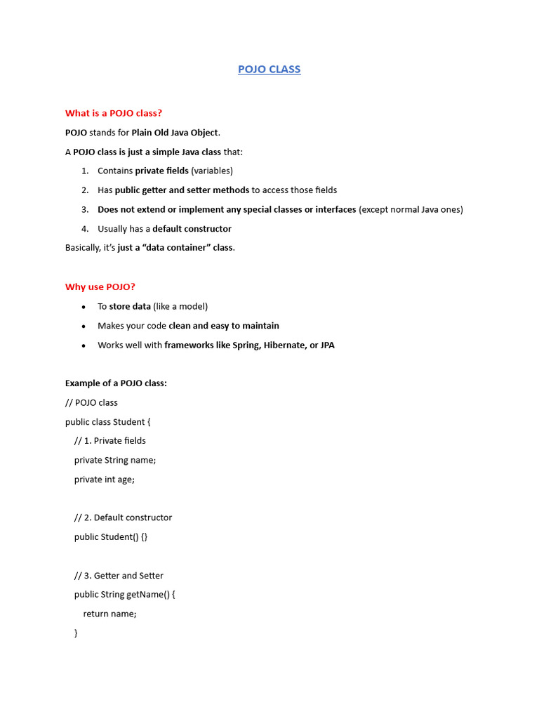Pojo Class | PDF