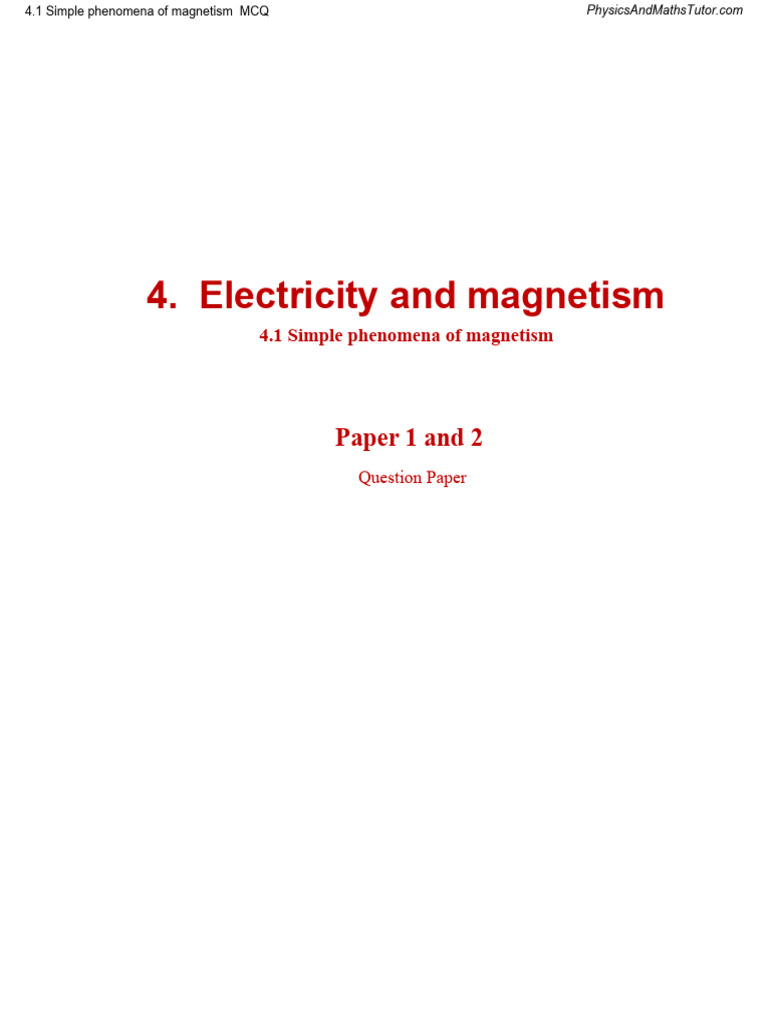 Magnetism MCQs for Physics Exams | PDF | Electromagnetism | Physical ...