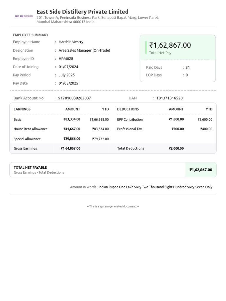 Employee Salary Summary - July 2025 | PDF