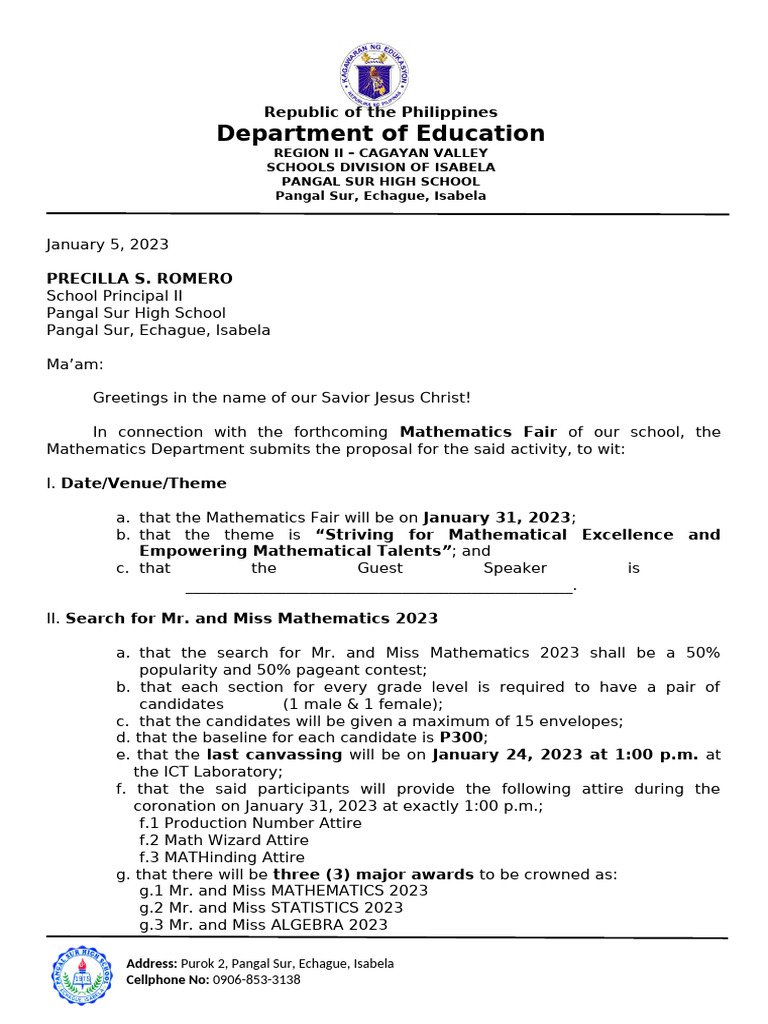 2023 - Mathematics Fair Proposal | PDF