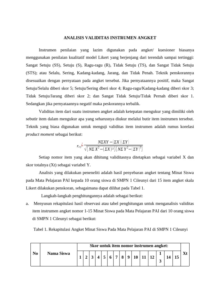 Validitas Instrumen Angket PAI Siswa | PDF