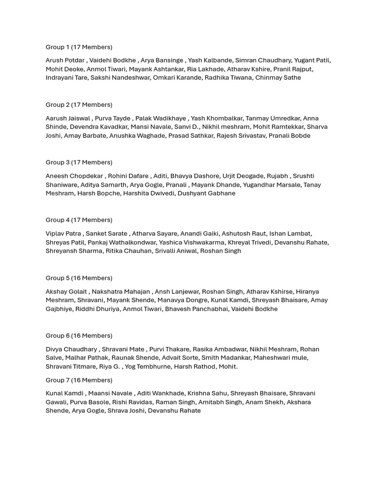 Group Member List by Teams | PDF