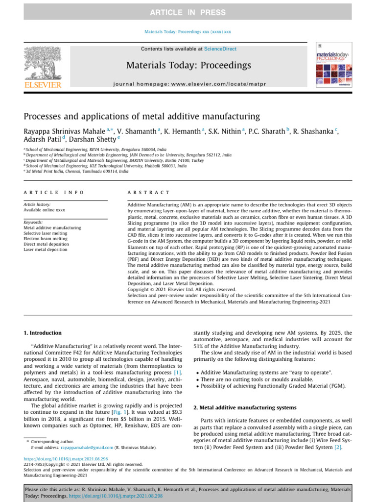 Processes and Applications of Metal Additive Manufacturing | PDF | 3 D ...