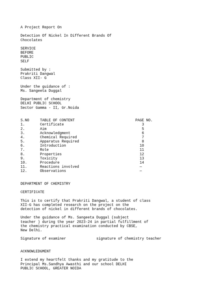Nickel Chocolate Project Report | PDF