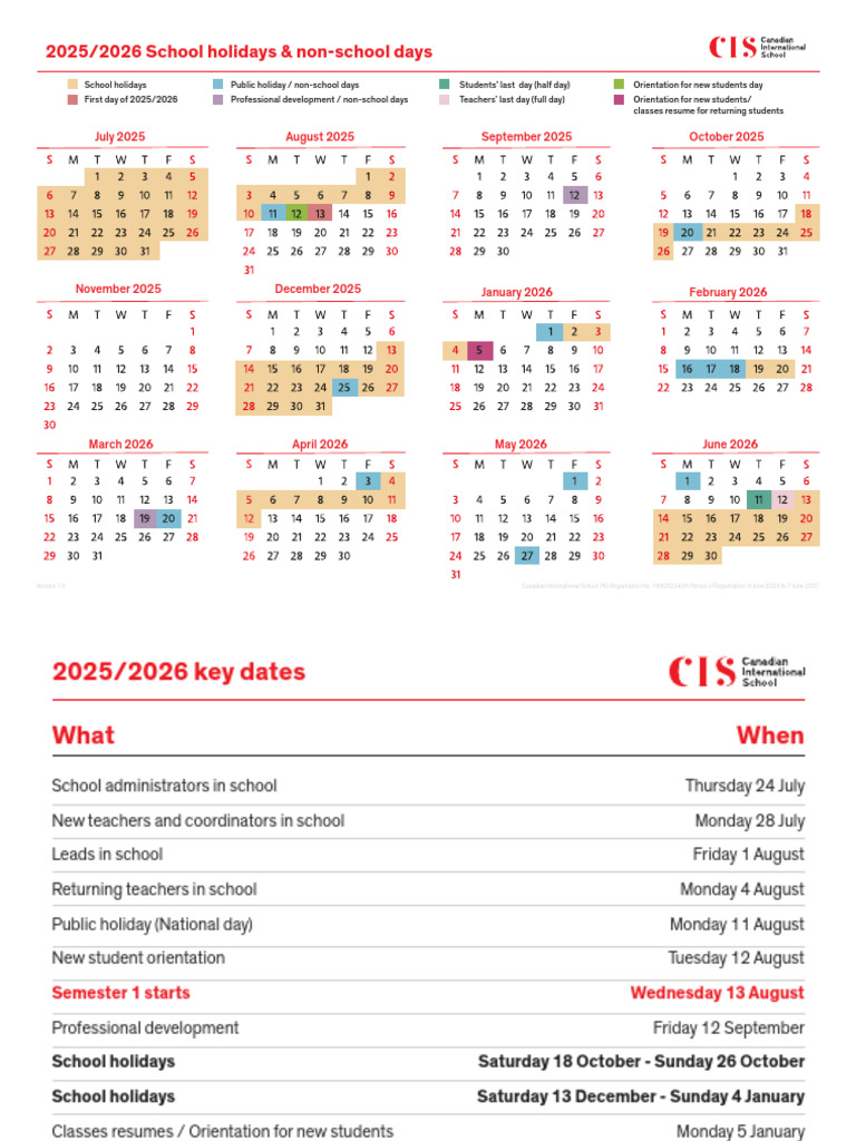 CIS School Calendar 2025-2026 | PDF | Academic Term | Observances