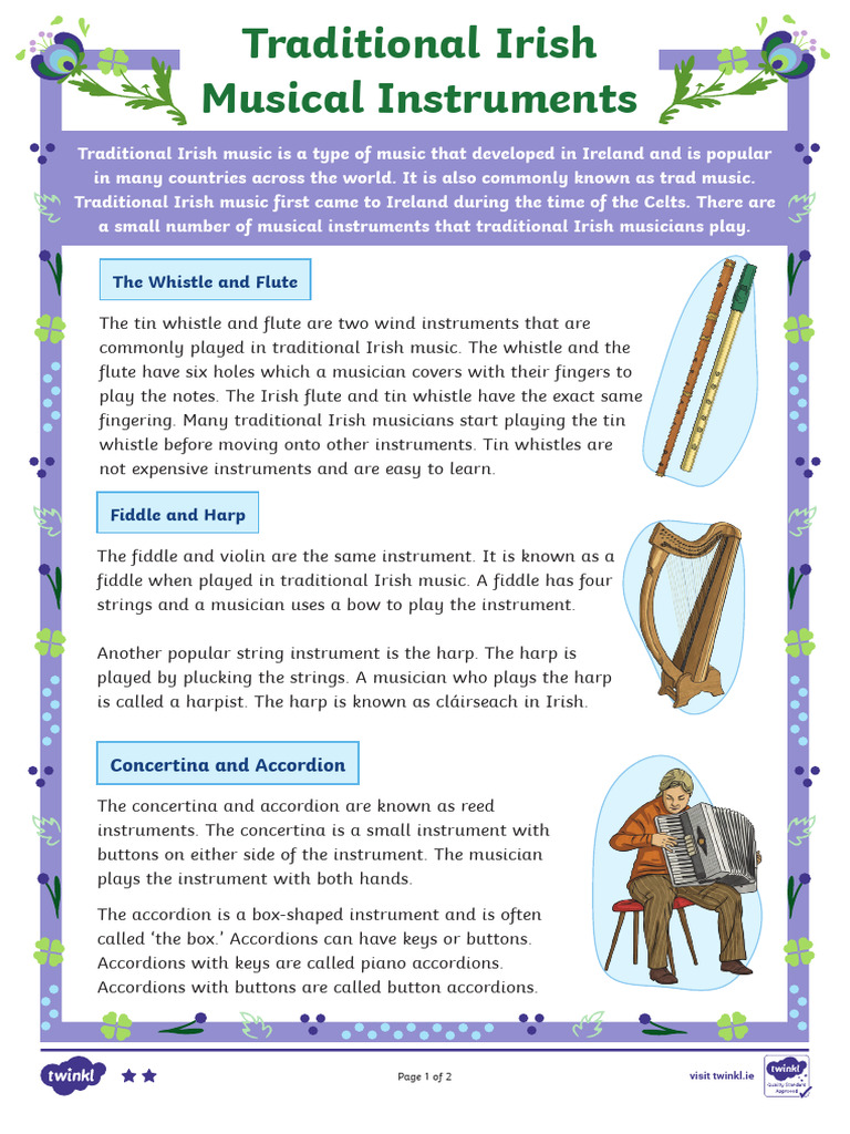 Traditional Irish Musical Instruments Differentiated Comprehension ...