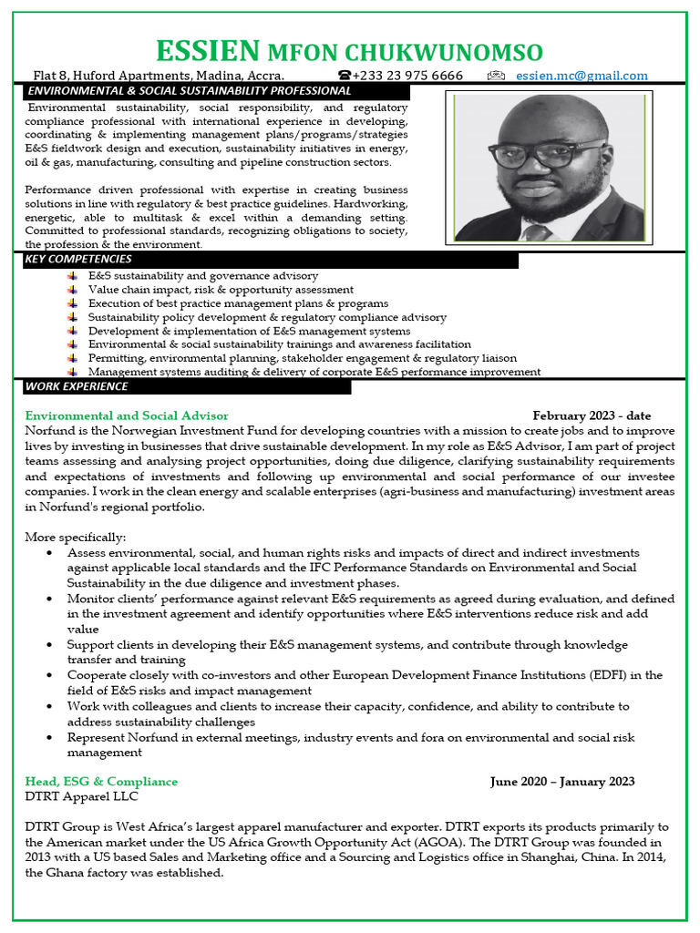 Mfon Essien - Environmental and Social Advisor 2 | PDF | Energy ...