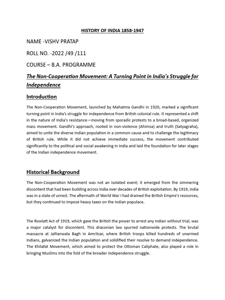 Non-Cooperation Movement in India | PDF | British Raj | Mahatma Gandhi