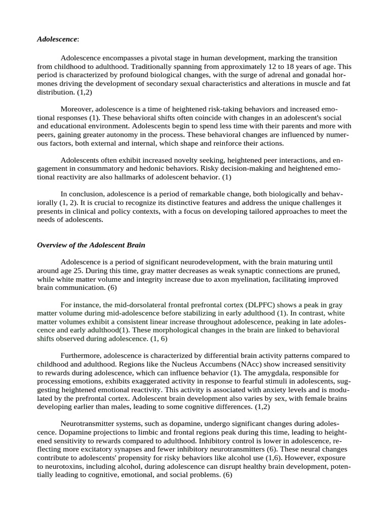 Alcohol Use in Adolescents | PDF | Adolescence | Hypothalamus