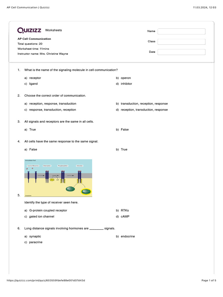 AP Cell Communication | Quizizz | PDF | Cell Signaling | Signal ...