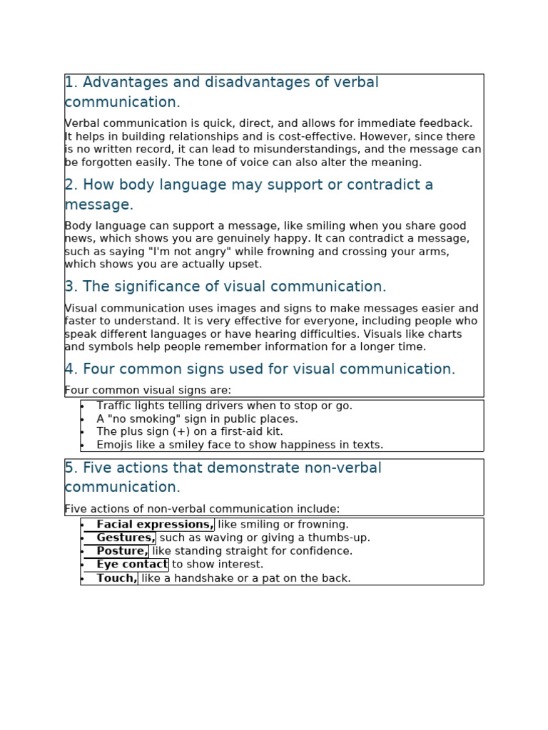 Verbal, Non-Verbal, and Visual Communication | PDF