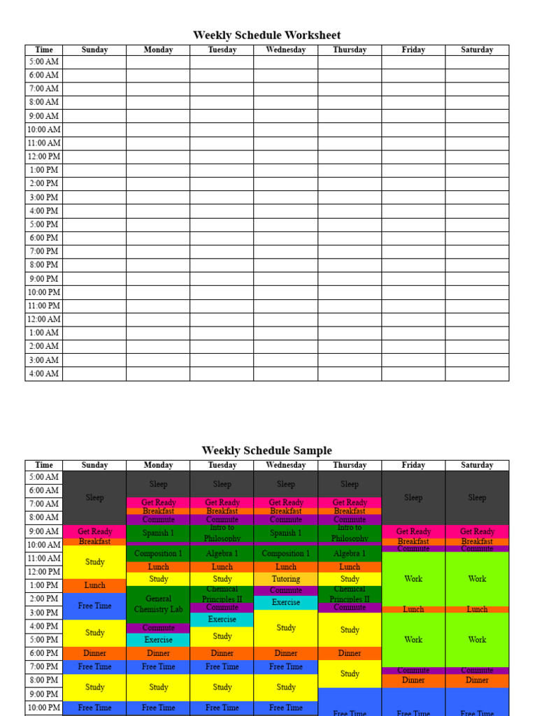 Free Downloadable Weekly Schedule | PDF