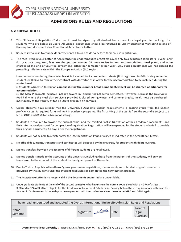 CIU Admissions Rules and Regulations V7 | PDF | Fee | Dormitory