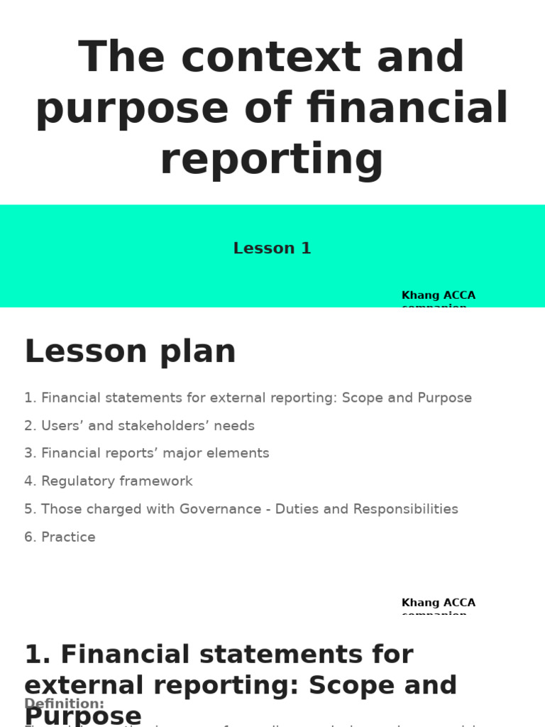 1. the Context and Purpose of Financial Reporting | PDF | International ...