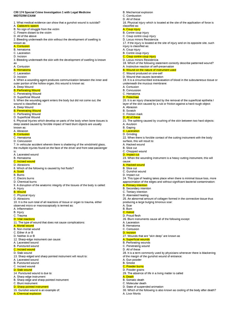 Cri 174 Midterm Exam Answer Key | PDF | Hypothermia | Wound