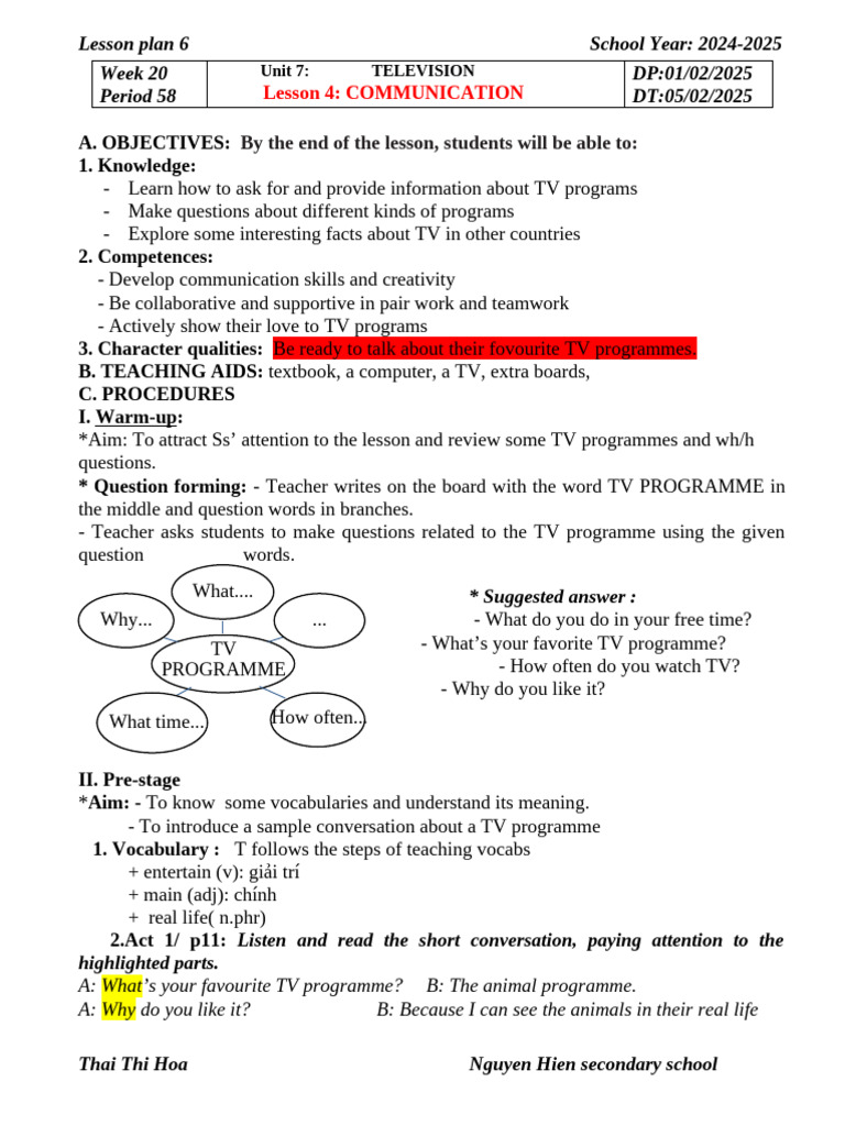 Lesson Plan of e 6 Week 20 - P 58,59,60 | PDF | Human Communication ...