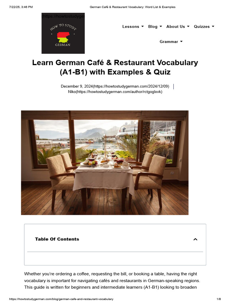 German Café & Restaurant Vocabulary Guide | PDF | Restaurants | German ...