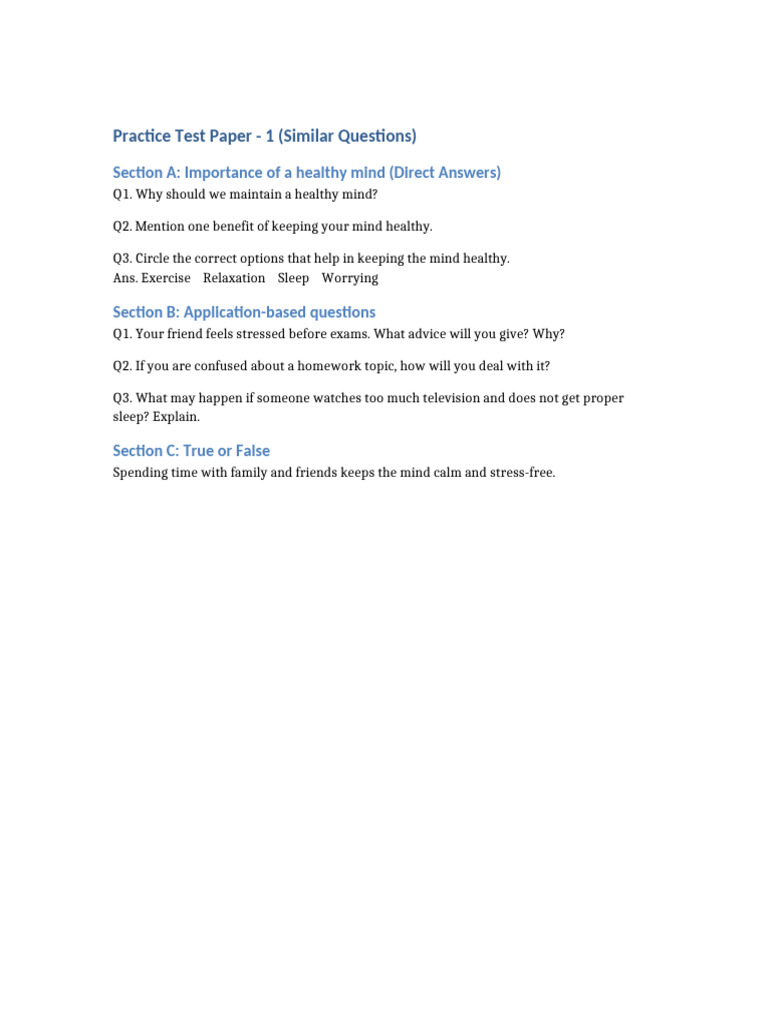 Practice Test Paper 1 | PDF