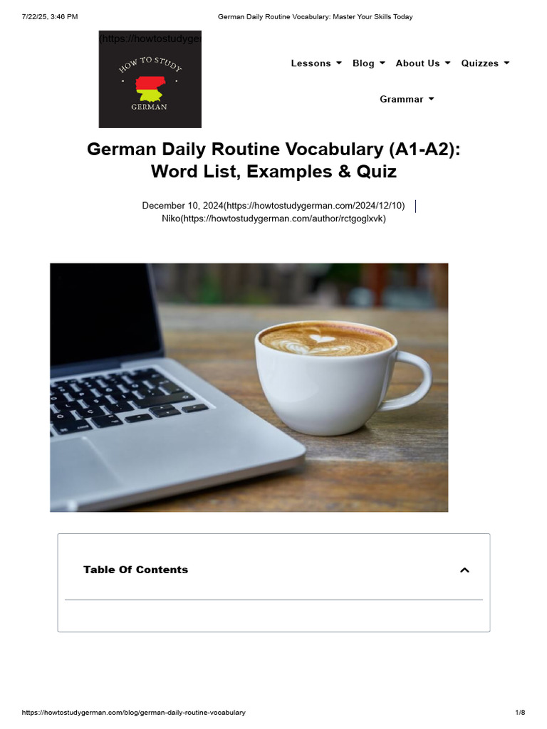 German Daily Routine Vocabulary - Master Your Skills Today | PDF ...