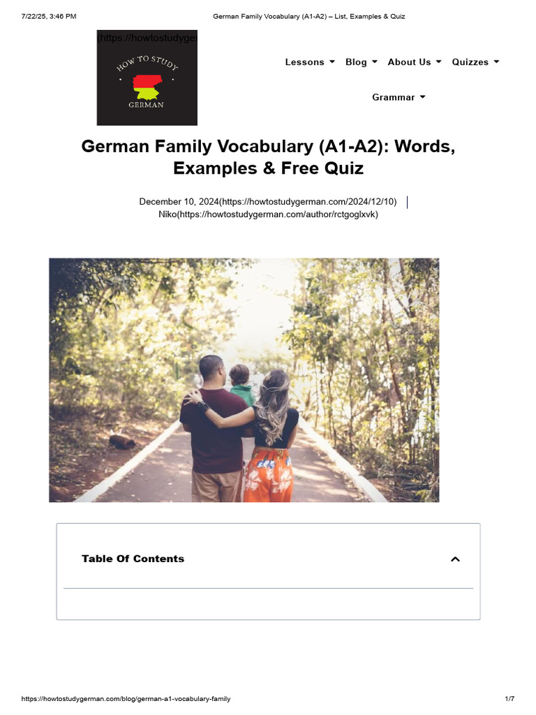 German Family Vocabulary Guide A1-A2 | PDF | Grandparent | Vocabulary