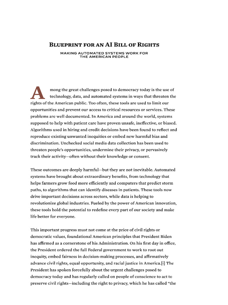 Blueprint For An AI Bill of Rights - OSTP - The White House | PDF