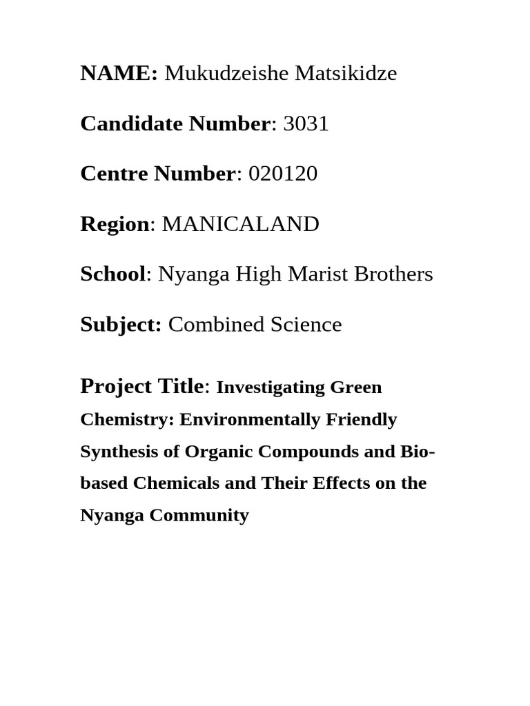 Combined Science Project 2 | PDF | Green Chemistry | Chemistry