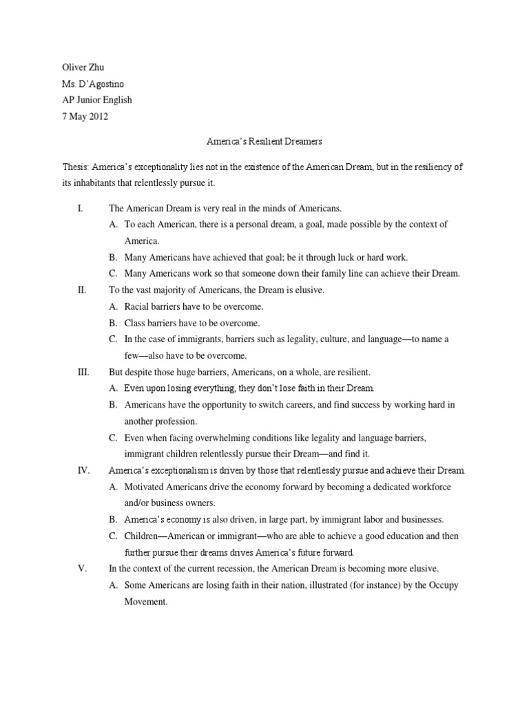 Sentence Outline | PDF | Immigration | American Dream