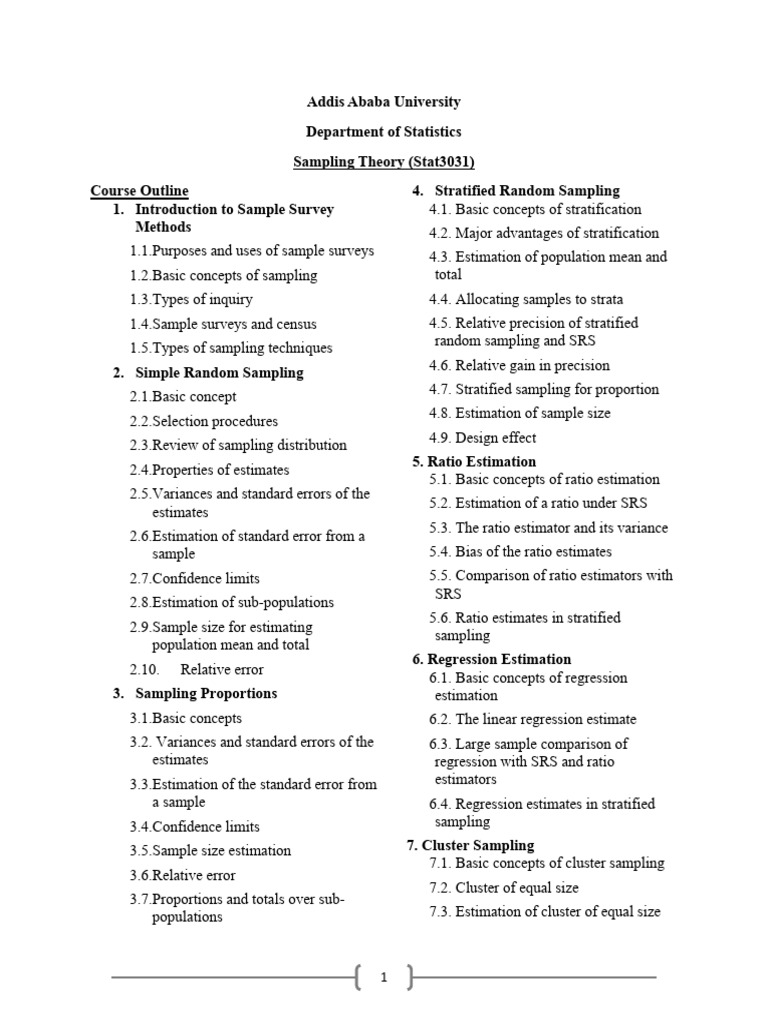 Sampling Theory Course Outline | PDF | Sampling (Statistics ...