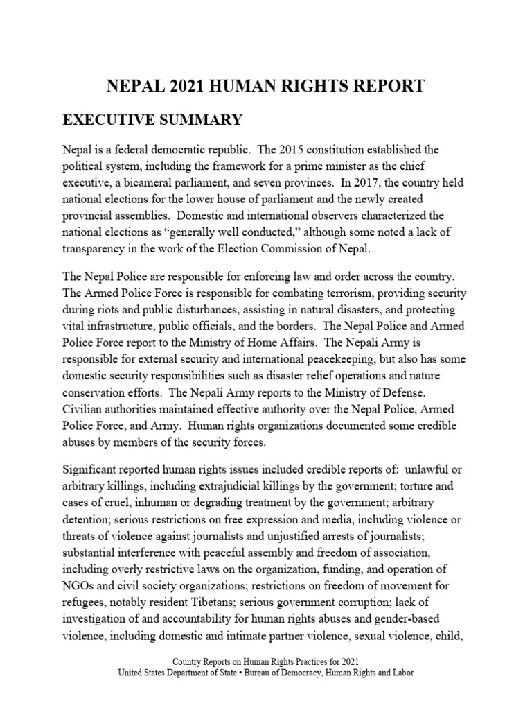 Nepal 2021 Human Rights Report | PDF | Refugee | United Nations High ...
