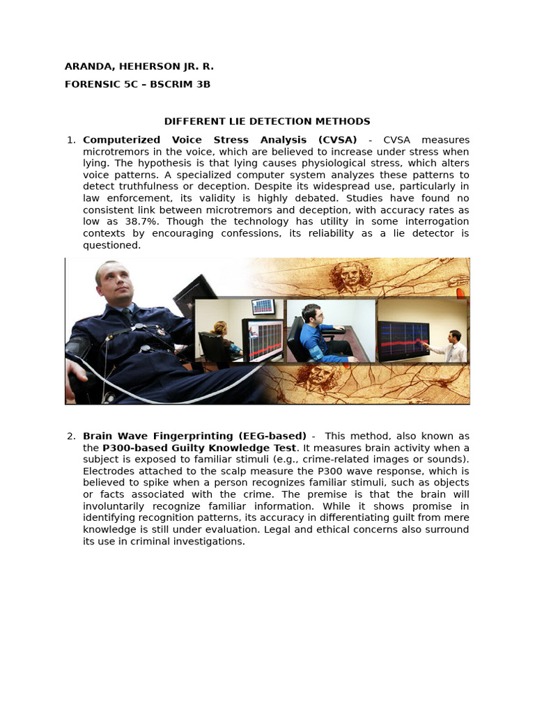 Overview of Lie Detection Methods | PDF | Psychology | Behavioural Sciences