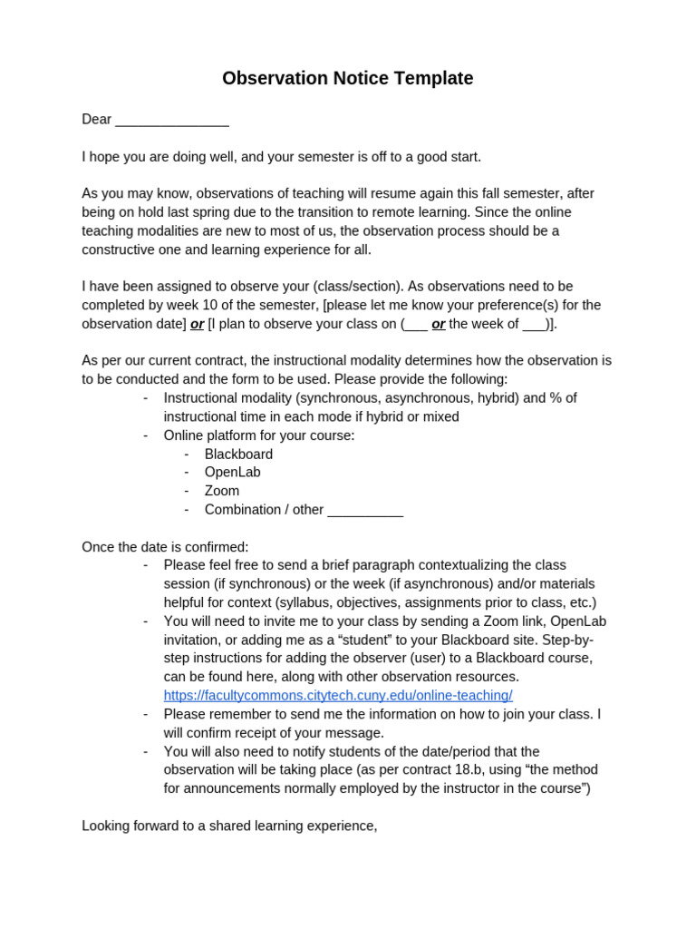 Observation Notice Template | PDF