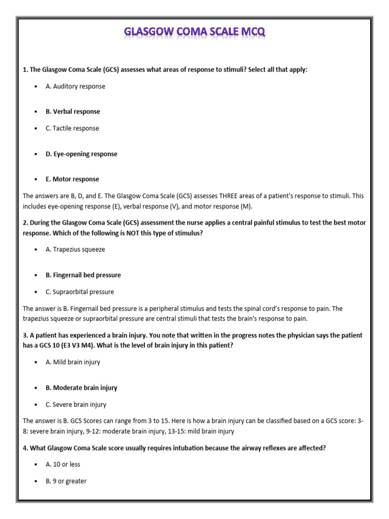 GCS Assessment for Head Injury Patients | PDF | Clinical Medicine ...
