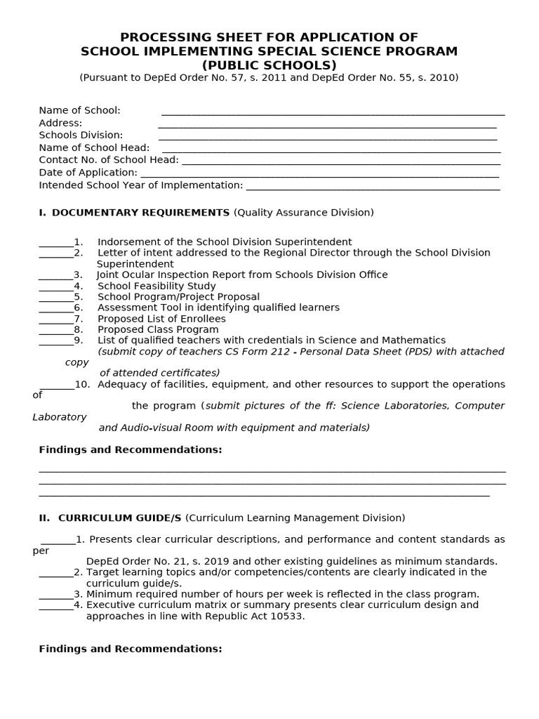 Special Science Program Application Process | PDF | Curriculum | Learning
