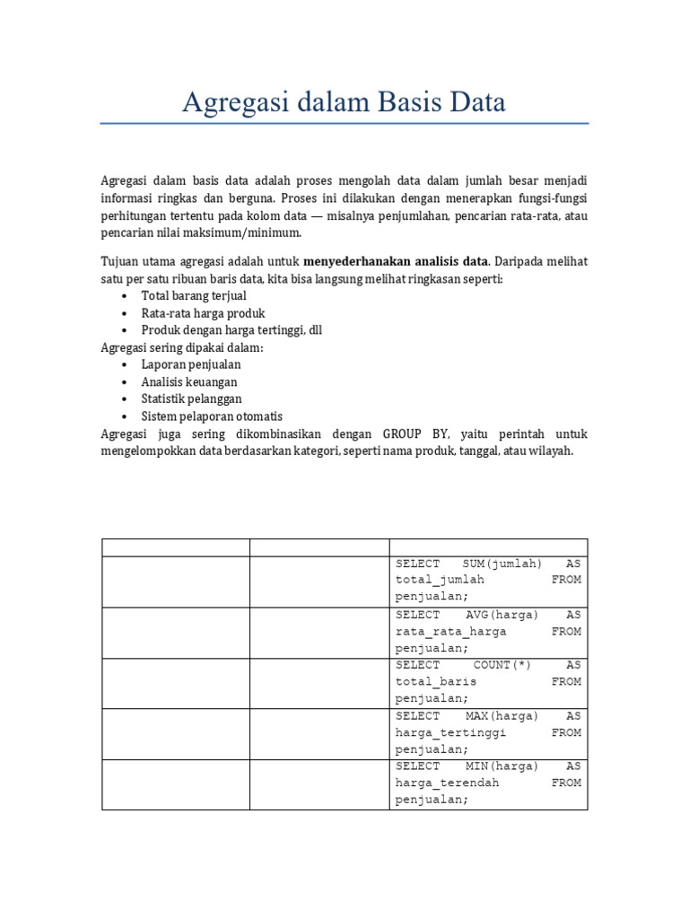 Pengertian Agregasi dalam Basis Data | PDF