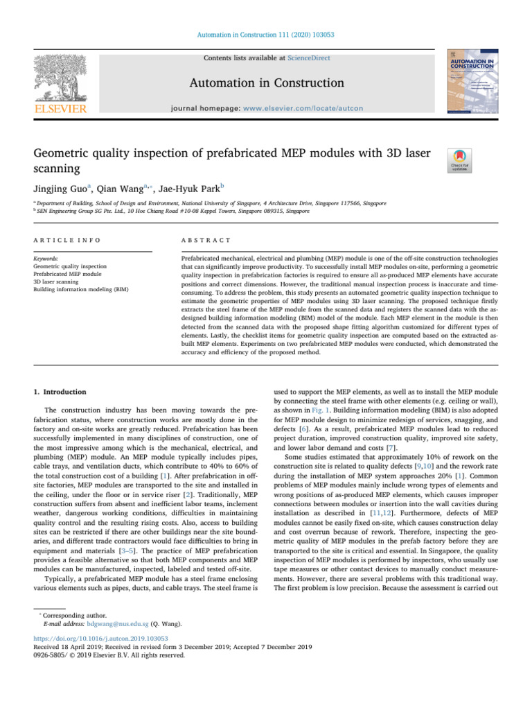 Geometric Quality Inspection of Prefabricated MEP Modules With 3D ...