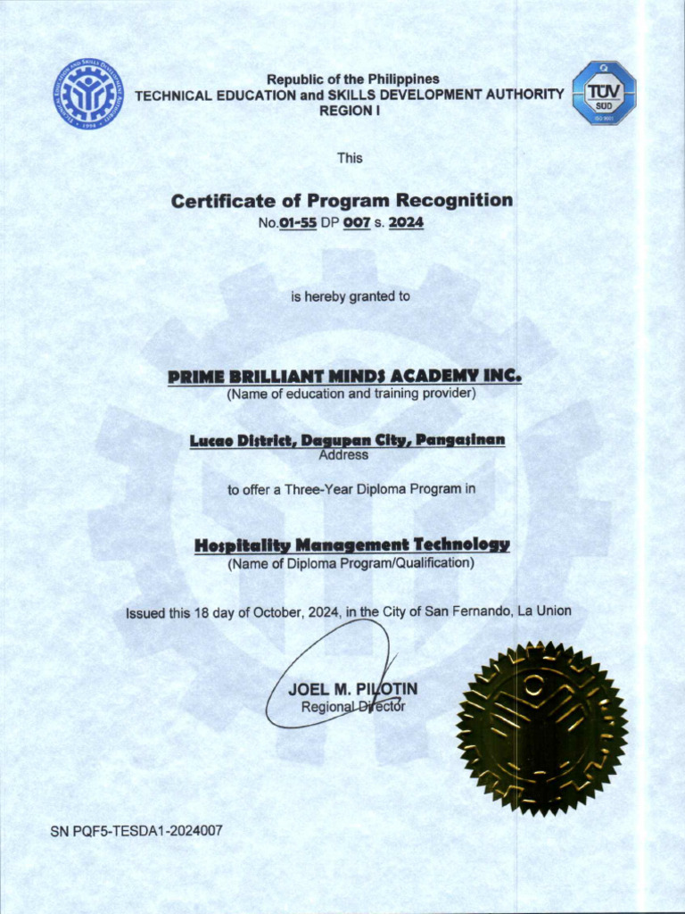 Certificate of Program Recognition DIPLOMA | PDF