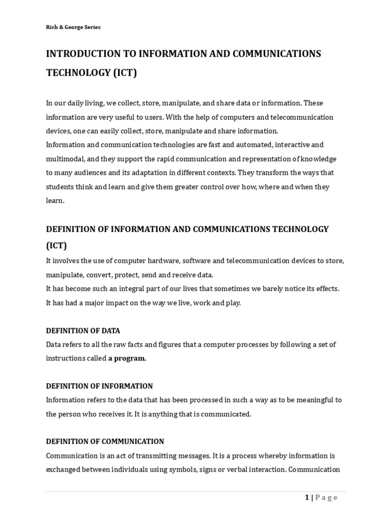 Introduction to ICT and Data Processing | PDF | Random Access Memory ...