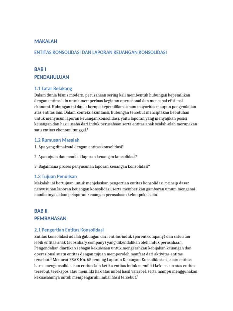 Entitas dan Laporan Keuangan Konsolidasi | PDF